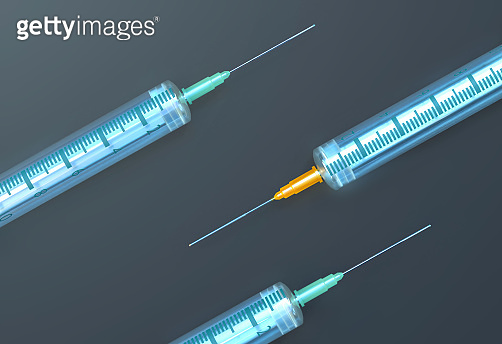 3d rendering of Syringe medical injection grid in the pure background ...