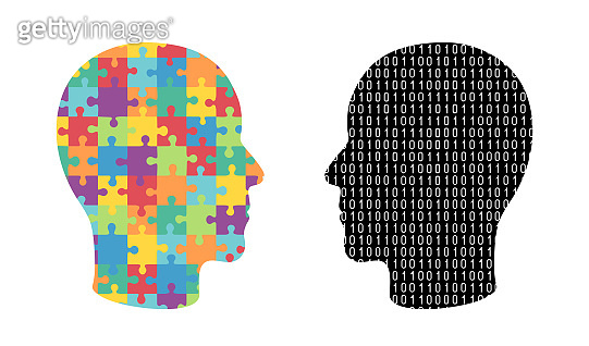 Two human heads with opposite thinking. Rational and creative thinking ...