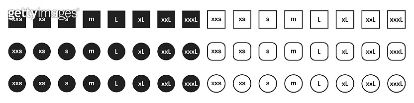Clothing sizes icons set from small to large isolated on white ...