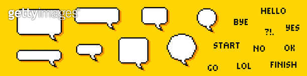 Pixel speech bubbles. Chat speech or dialogue. Set of empty pixelated ...