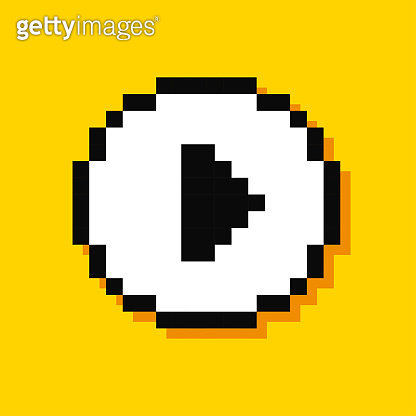Pixel play button. Video audio player. 8-bit. Video game style. Vector ...