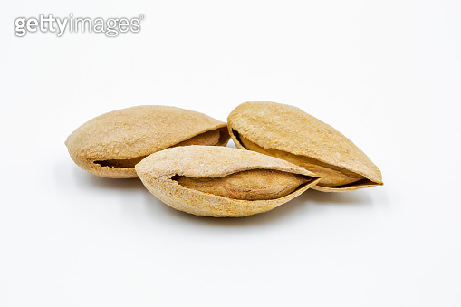 inshell almonds closeup against white 이미지 (1411168648) - 게티이미지뱅크