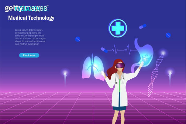 Metaverse in medical and healthcare, Doctor wear VR goggle glass experience 3D virtual reality ...