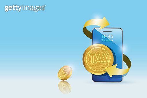 Online tax filing and tax return concept. Gold coin tax return on ...