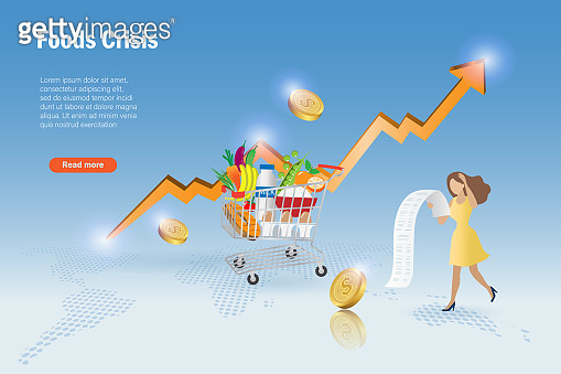 Foods crisis, high cost of living. Woman hold grocery bill with ...