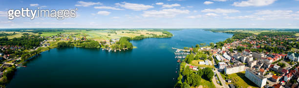 Vacations in Poland - aerial view of the Drawsko lake and the town of ...