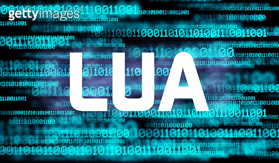 Word LUA and abstract cyberspace with binary code on dark background ...