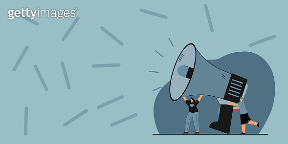 Group Of People Drawing Holding Their Megaphones Talking And Sharing ...