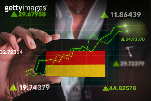 Graph growing up in Front Of Germany Flag. (1438555293) - 게티이미지뱅크