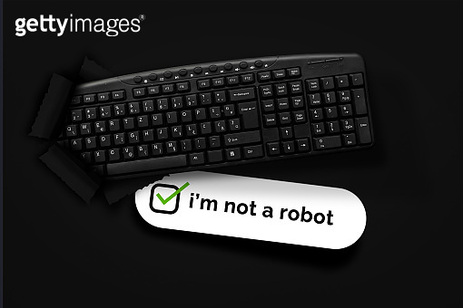 PC keyboard with i'm not a robot box on black background. (1404260870 ...