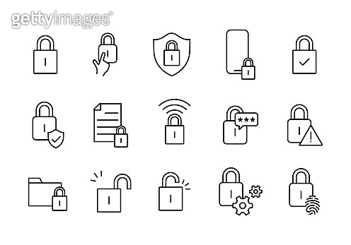 collection set of various icons related to security lock manager ...