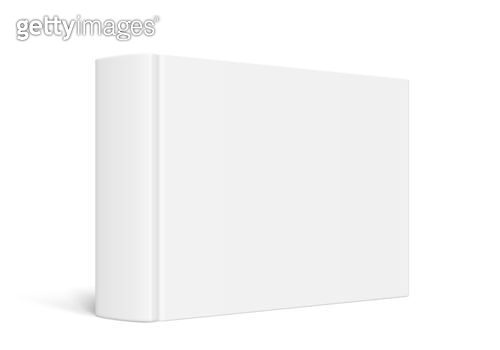 Vector mockup of standing horizontal hardcover book with white blank ...