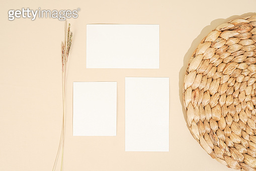 rustic blank cards on a fabric. a layout composition for a copy space ...