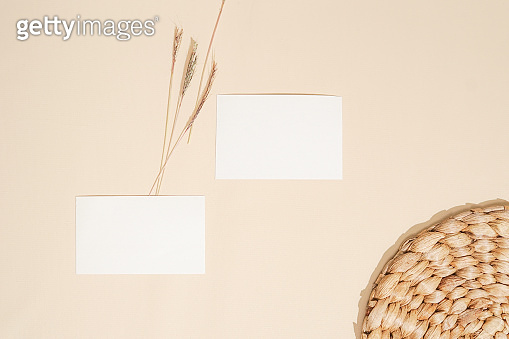 rustic blank cards on a fabric. a layout composition for a copy space ...