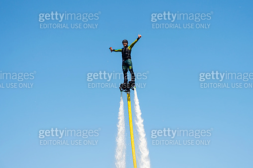 Flyboard. Air Farthest flight by hoverboard. Flyboard is aerial machine ...