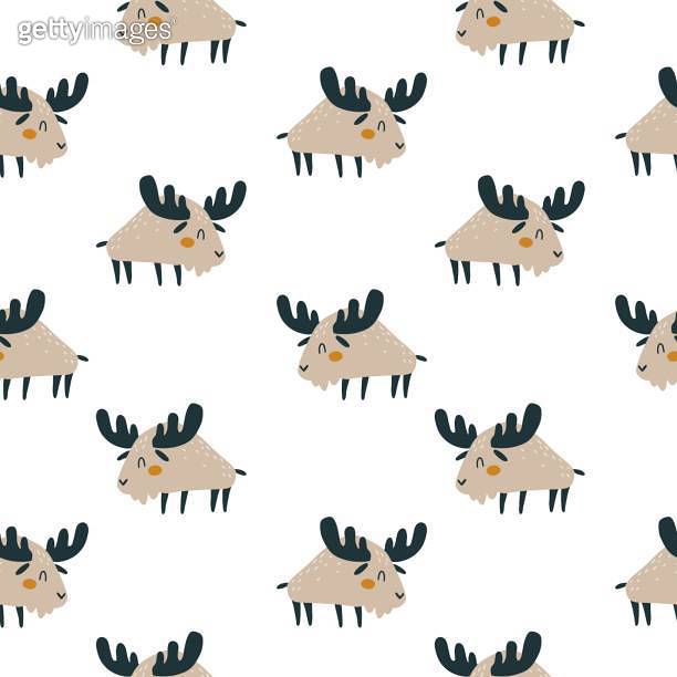 Elk seamless vector pattern. Simple hand drawn stamp illustration of a ...