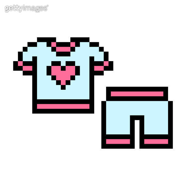 Pixel art set of summer childrens' clothes isolated on white background ...