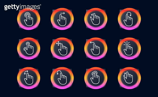 Scrolling set icon. Click, slide, zoom, zoom out, sensor, touchpad, loading, hourglass, swipe ...