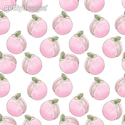 Decorative pattern of simple illustrations of macaroon cakes on a pink ...