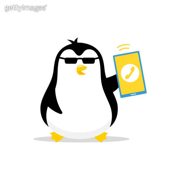 Penguin with phone. Call center. Feedback. Mascot cartoon vector ...