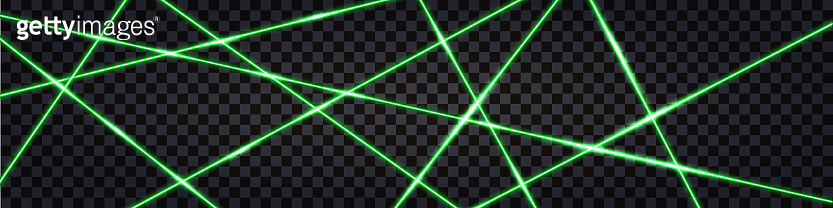 Green laser light beams, glowing ray lines. Abstract technology ...