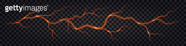 Earthquake ground cracks with molten lava fire lines, hot magma breaks ...