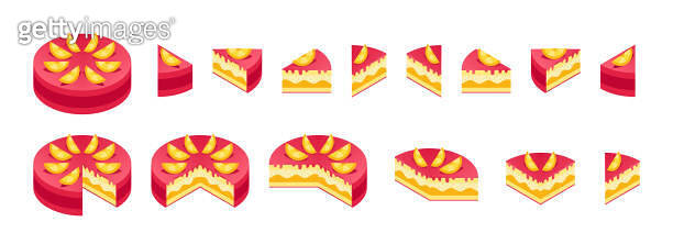 Pie infographics set. Pieces of cake amount. The whole cake and its ...