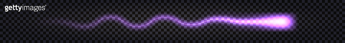 Purple neon glowing light trail, laser beam, electric thunder bolt ...