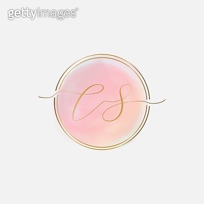 Letter CS Watercolor logo branding with Golden initials, Pink blush ...
