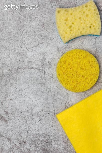 Sanitation cleaning concept. Household goods rags, napkins, various ...