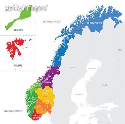 Map of the Norway with administrative divisions of the country into ...