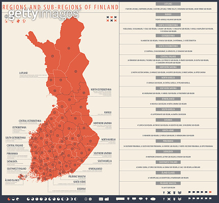Infographic map of Finland with administrative division into regions ...