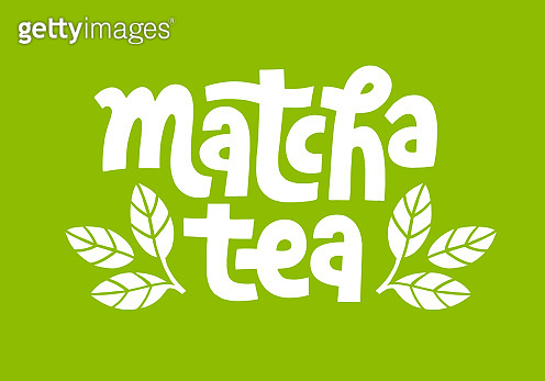 Matcha symbol design. Decoration with leaves for tea product. Hand ...