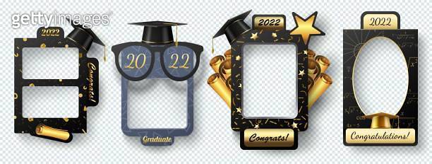 Graduation frames with academic caps, photo booth props. Graduate ...