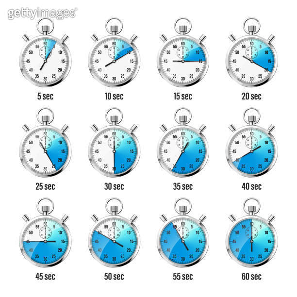 Realistic classic stopwatch icons. Shiny metal chronometer, time ...