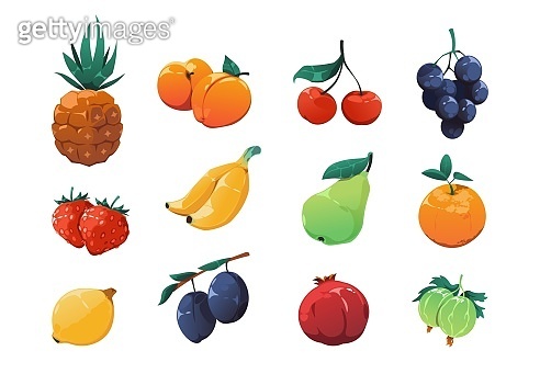 Fruits game asset. Cartoon exotic organic fruits collection, 2D game ...