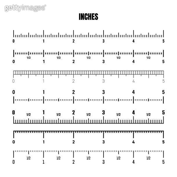Realistic black inch scale for measuring length or height. Various ...