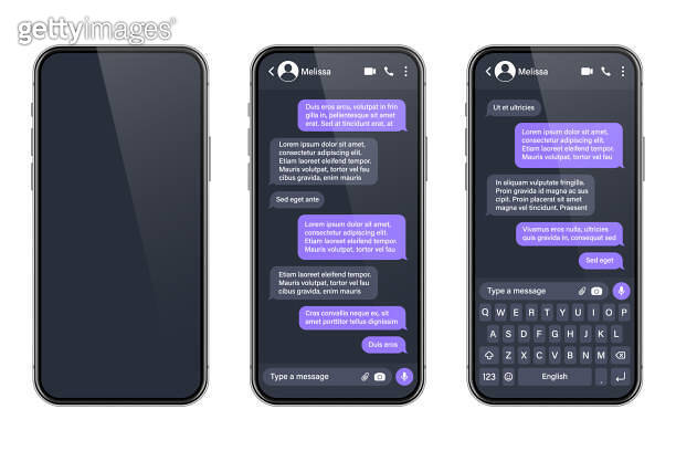 Realistic smartphone with messaging app. SMS text frame. Conversation ...