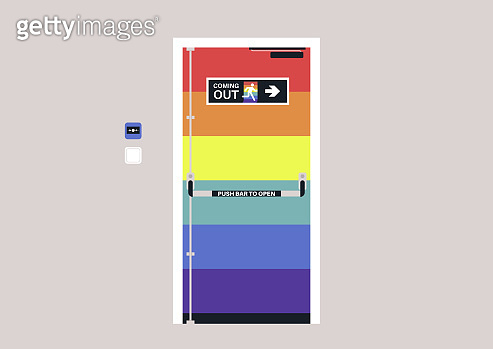 A coming out scenario stylized as an emergency exit door with a ...