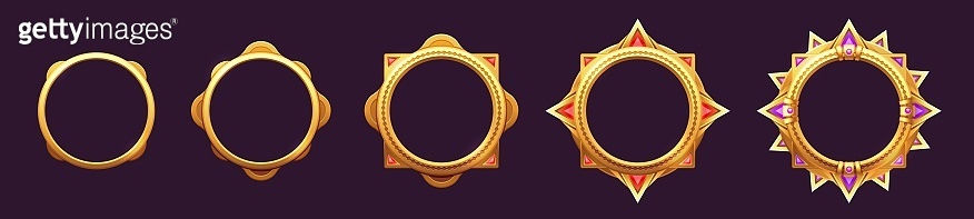 Game level frame. Cartoon round UI avatar border kit, circle game asset ...