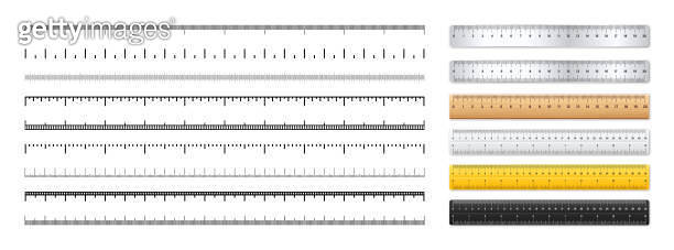 Realistic metal and plastic rulers. Measurement scales with divisions ...