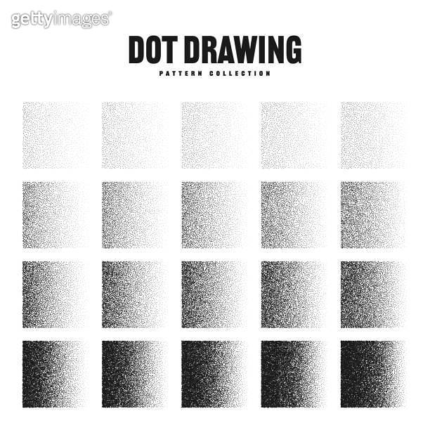 Square shaped dotted objects, stipple elements. Stippling, dotwork ...