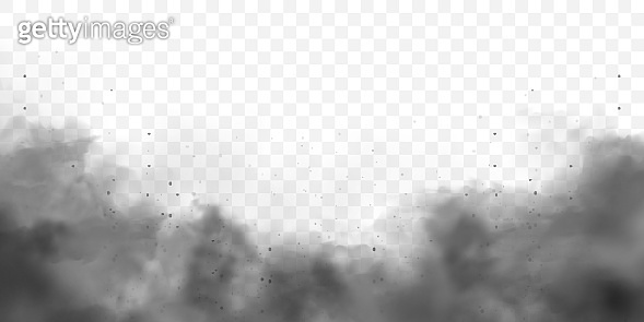Black realistic smoke, dust clouds. Dirty polluted smog or fog with ...