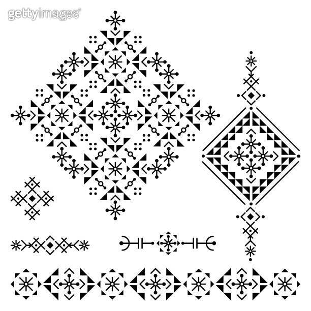 Iceland's rune art style geometric tribal line art vector square and ...