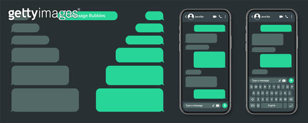 Realistic smartphone with messaging app. Blank SMS text frame ...