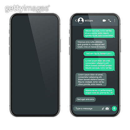 Realistic smartphone with messaging app. SMS text frame. Conversation ...