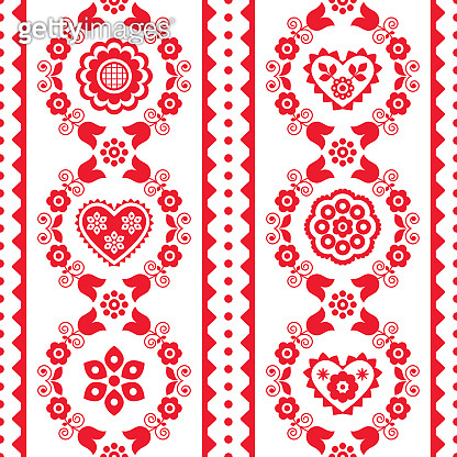 Polish folk art vector seamless embroidery vertical pattern with floral ...