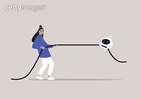 Human versus artificial intelligence, a young female Asian character ...