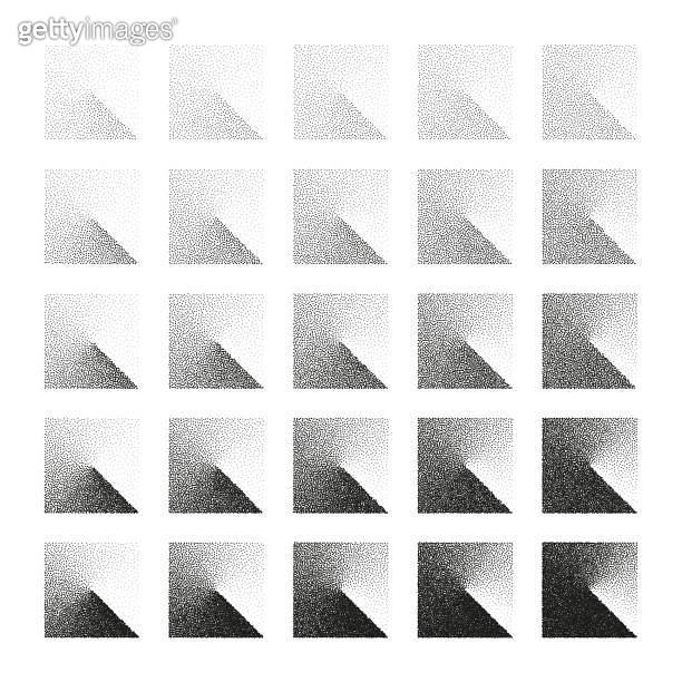 Square shaped dotted objects, stipple elements. Stippling, dotwork ...