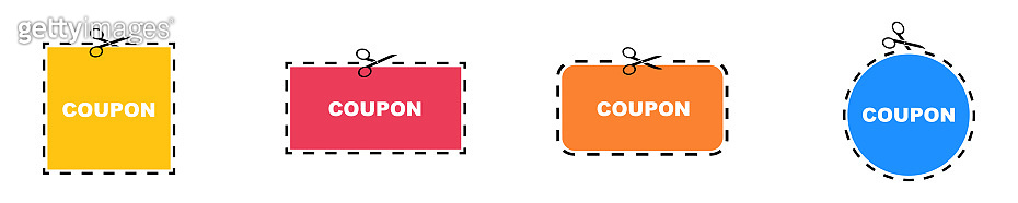 Set of coupons with scissors. Cut with scissors discount or promo ...